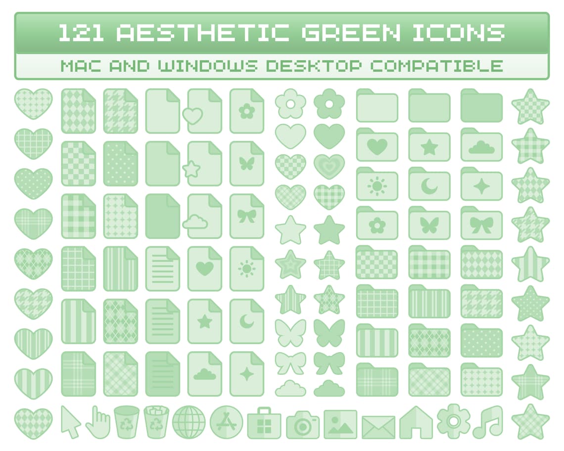 Green Desktop Icons Set, 100+ Aesthetic Icon Bundle, Custom Windows Mac ...