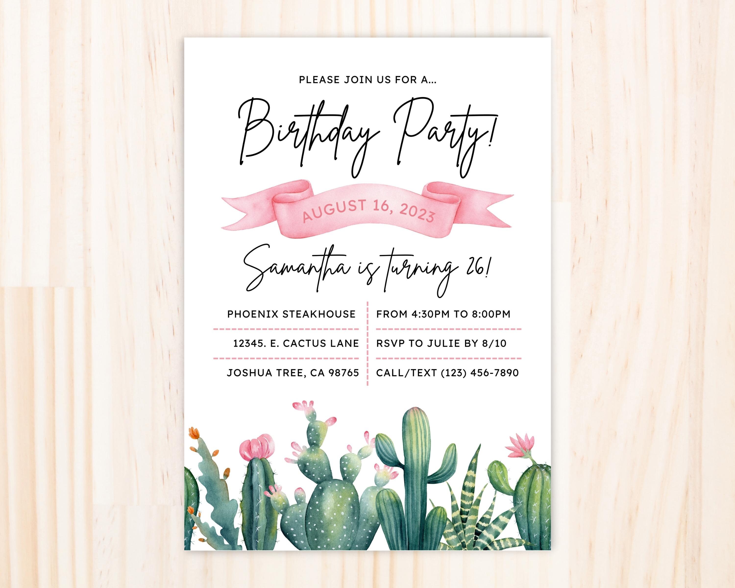 Cactus Desert Birthday Invitation, Editable Template, Adult Birthday ...
