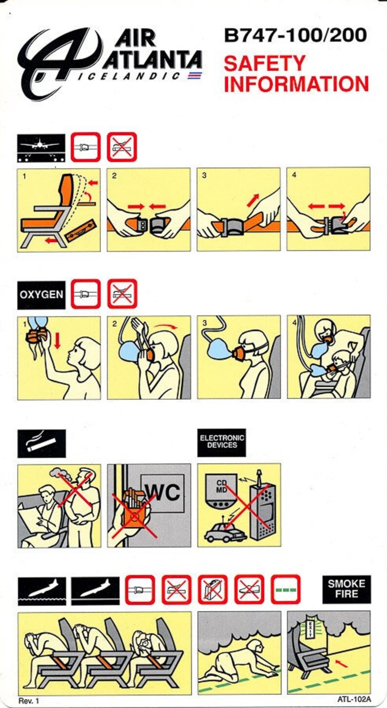 Air Atlanta Icelandic | B747-100 / B747-200 | Safety Card #1 - Etsy