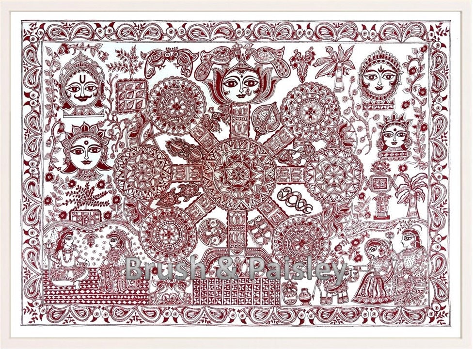 Madhubani Kohbar Wedding Traditional Art Printable Digital Download ...