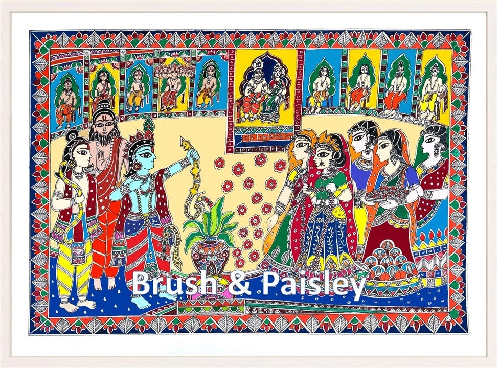Sita Swayamvar Ram Sita Wedding Printable Digital Download Madhubani Mithila Painting Indian ...