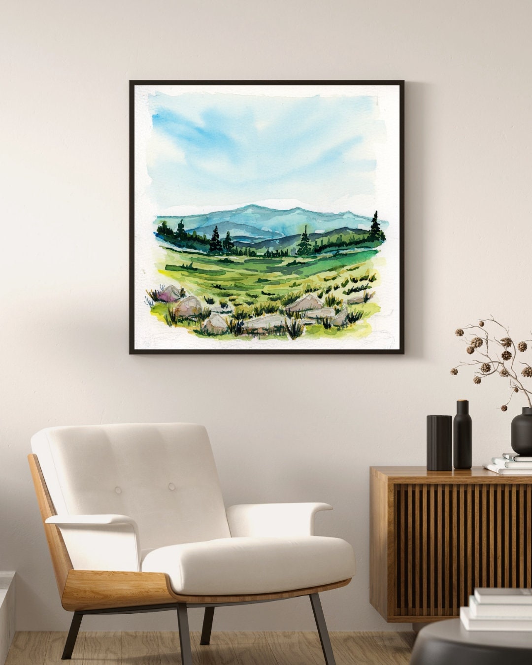 Watercolor Mountains Painting, Landscape Fine Art Print on Giclee Deep ...