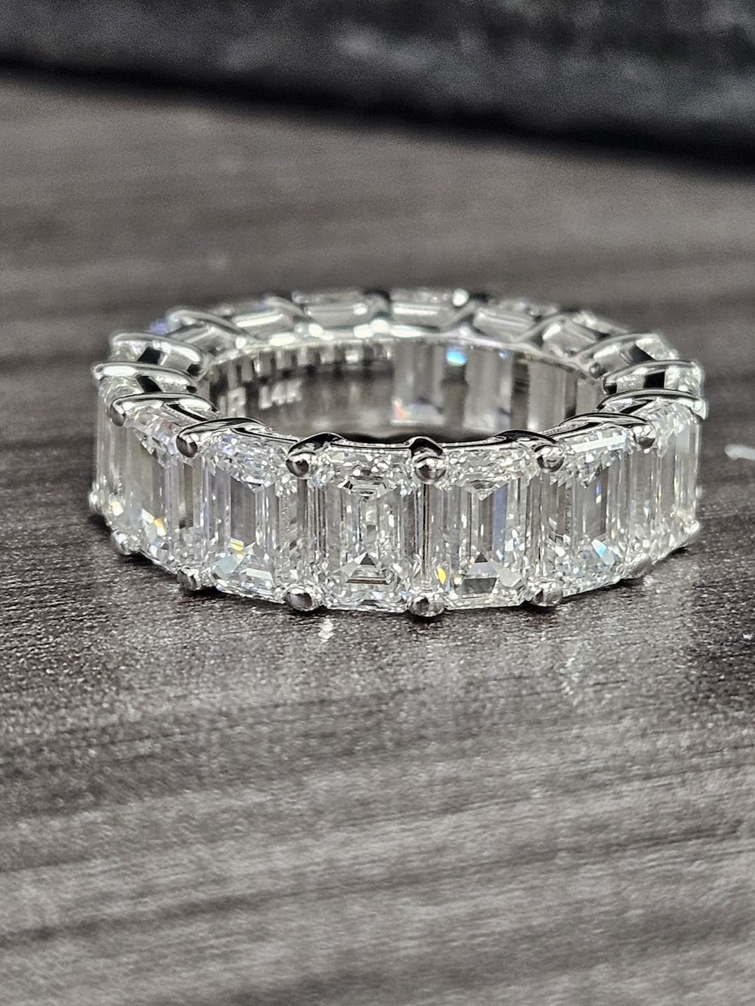 14k White Gold Lab Grown Diamond Emerald Cut Eternity Band Ring - Etsy