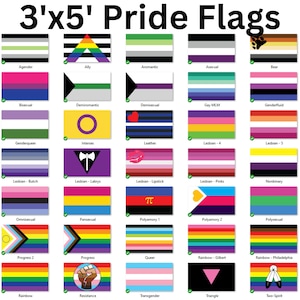 Pride Flag; 3x5; Agender, Ally, Aro, Ace, Bear, Bi, Demi, Gay, Intersex ...