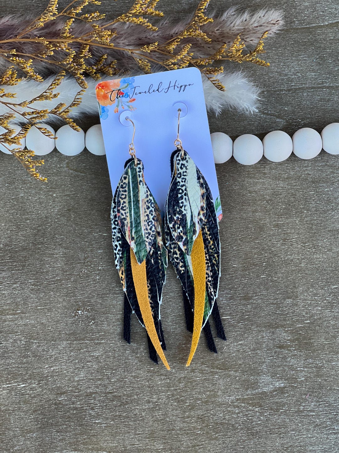 Leopard Feather Fringe Genuine Leather Earrings - Etsy