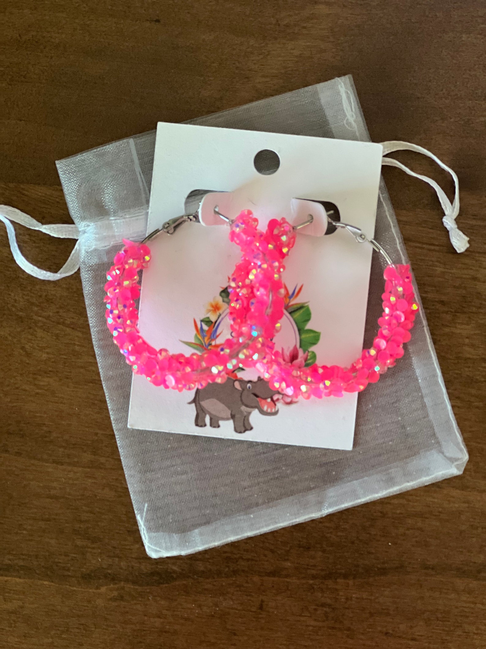 Hot Pink Glitter Hoop Dangle Earrings, Pink Earrings, Handmade Earrings ...