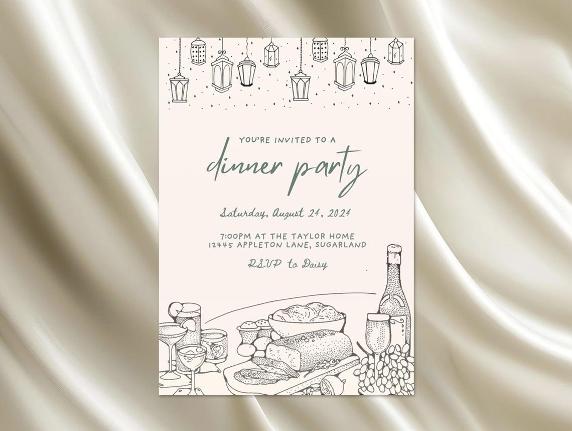 Dinner Party Invitation, Birthday Party Invitation, Customizable Dinner ...