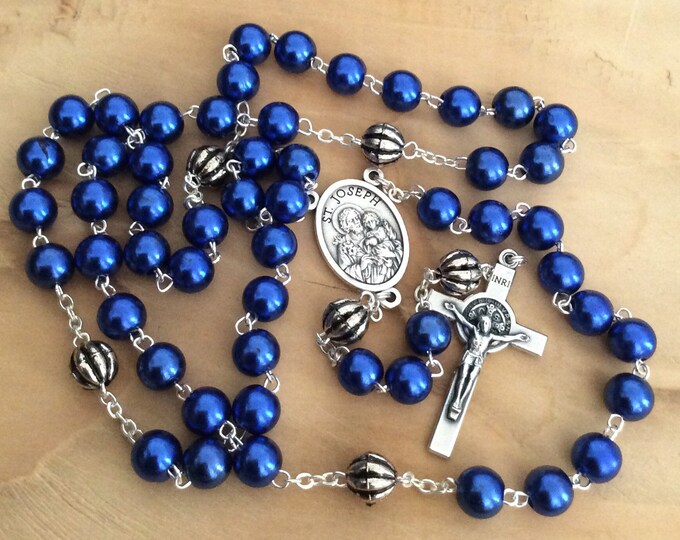 St. Joseph Chaplet Blue Plastic Beads on Chain Saint Joseph Rosary ...