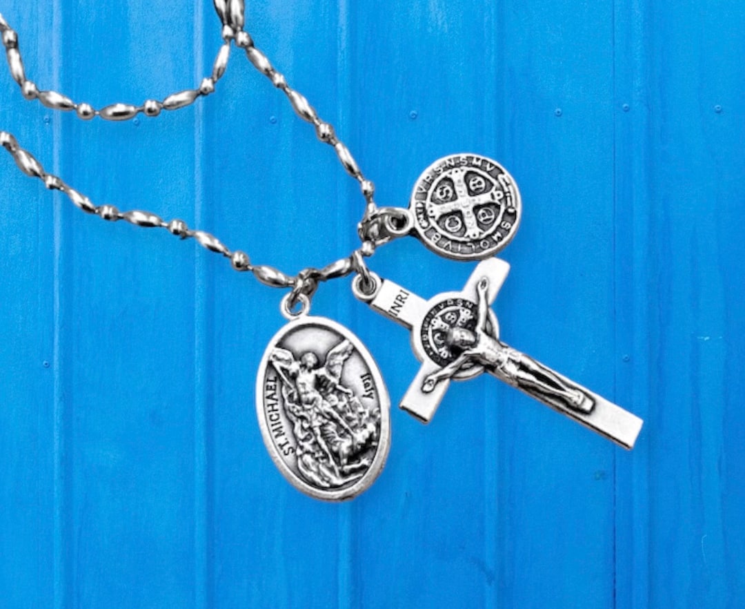 Catholic Saint Pendant Necklace, Protection From Evil Necklace, St ...