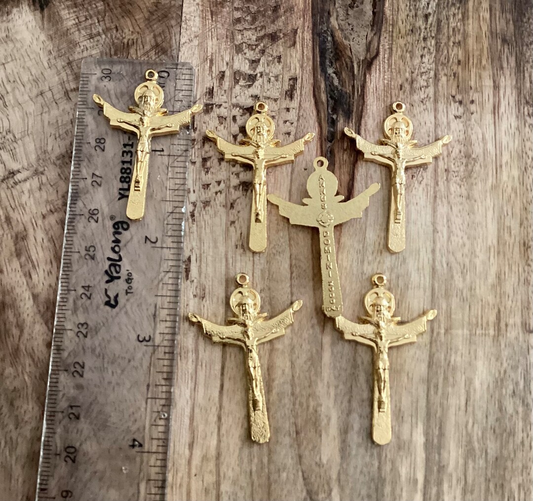 6 Pcs Gold Tone 1.6” Trinity Cross Lot, Catholic Cross, Religious ...