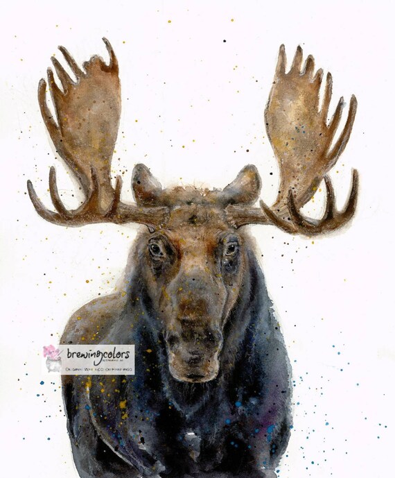 MOOSE ART PRINT Watercolor Moose Art Print Moose Decor - Etsy