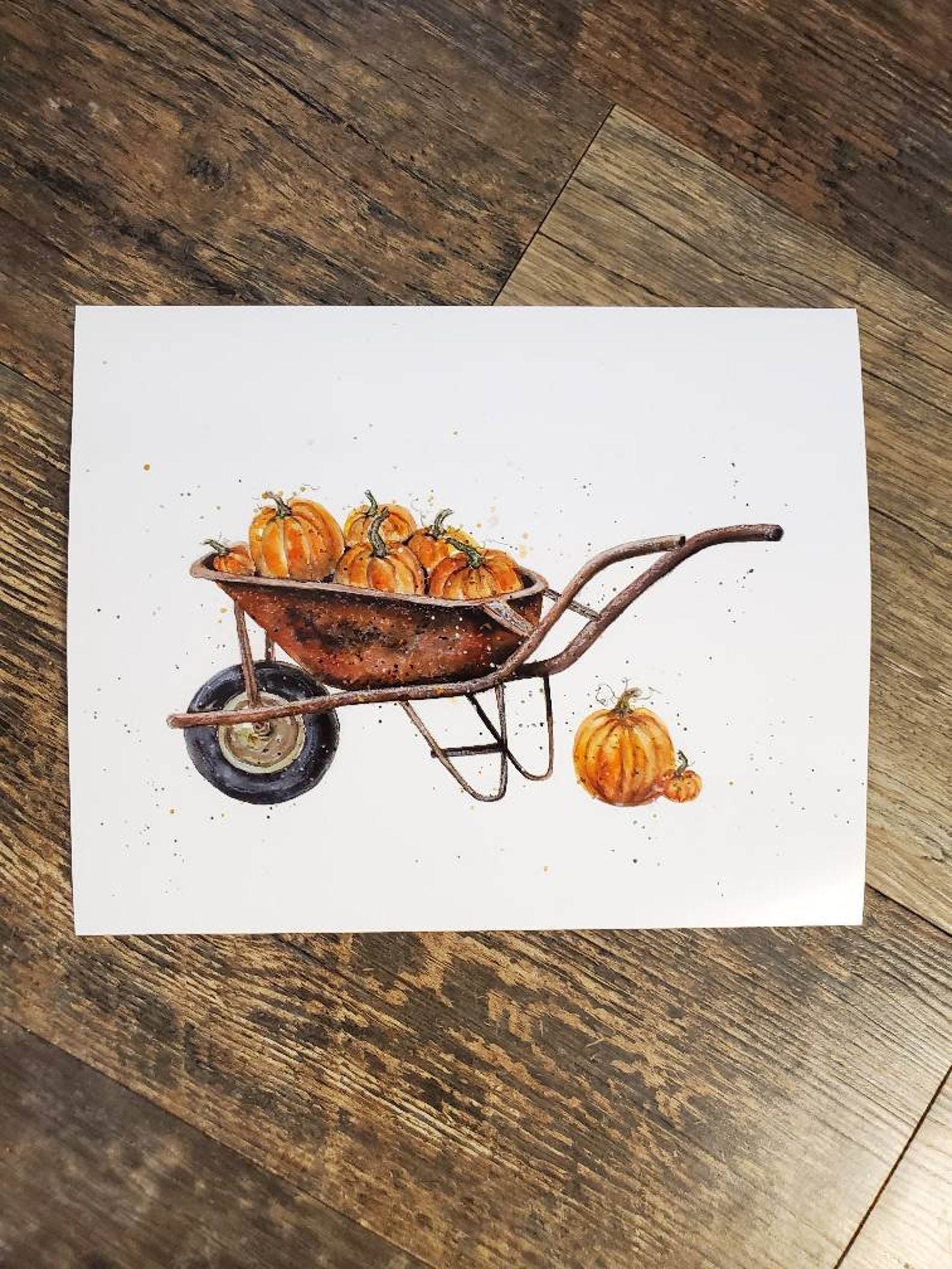PUMPKIN ART PRINT Watercolor Pumpkin Wall Art Wheelbarrow | Etsy