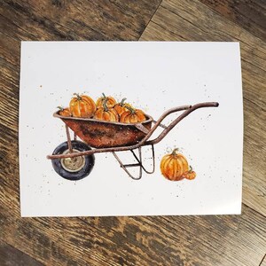 PUMPKIN ART PRINT - Watercolor Pumpkin Wall Art, Wheelbarrow Full of ...