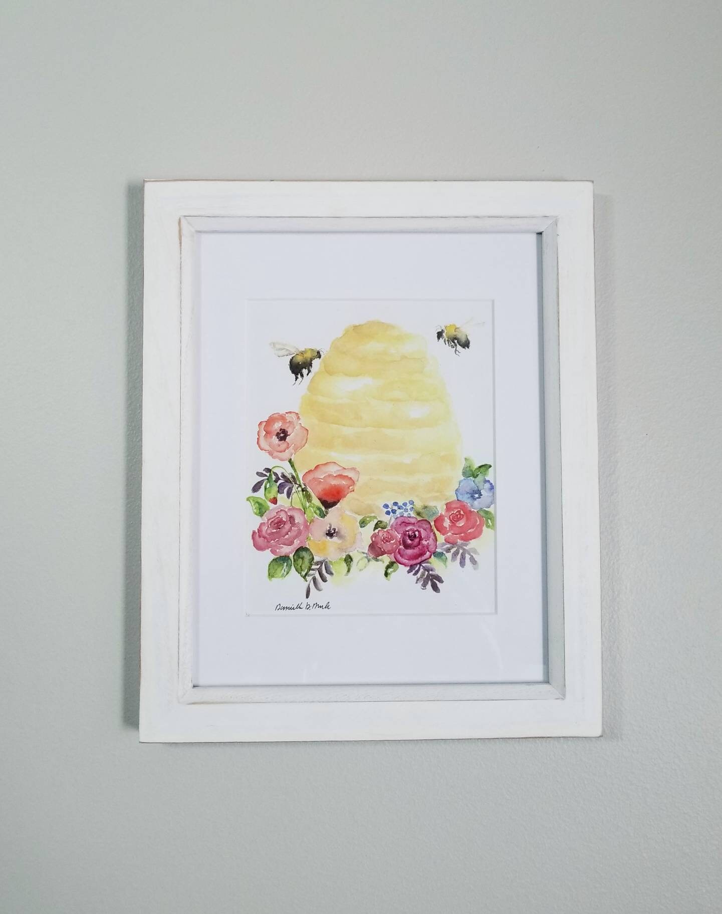 BEEHIVE ART PRINT Watercolor Beehive Print Bee Art - Etsy