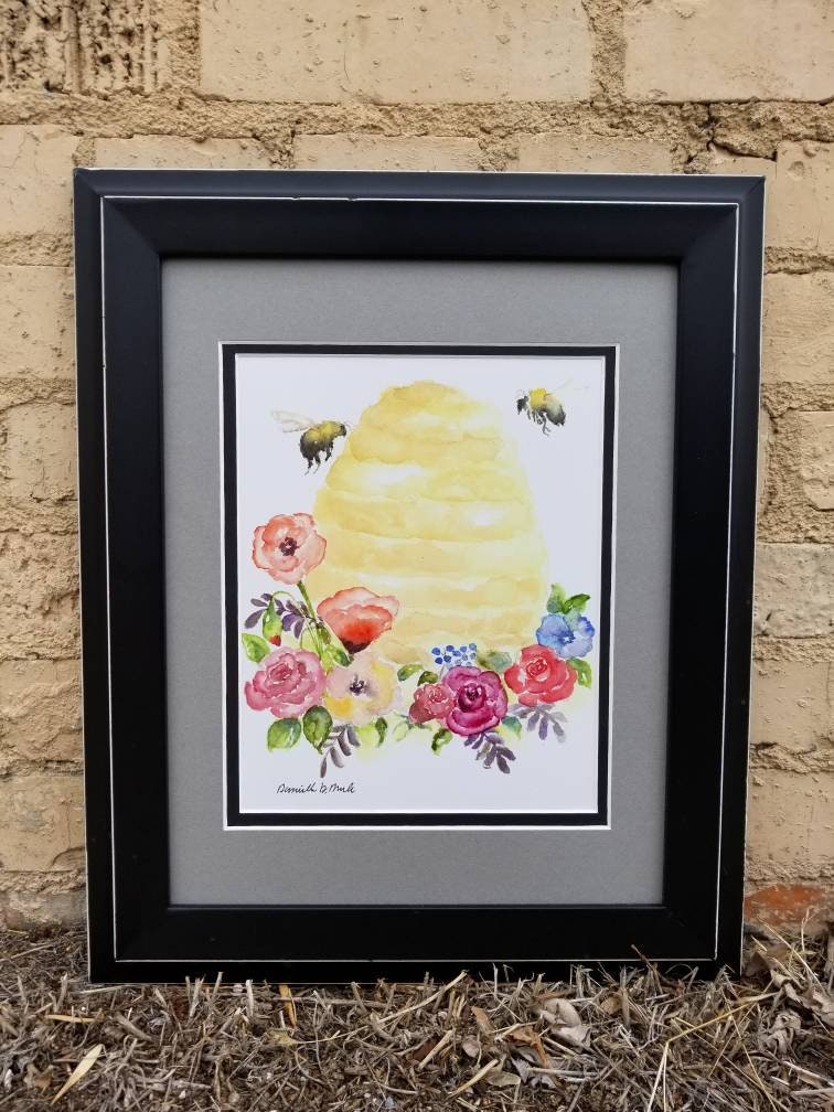 BEEHIVE ART PRINT Watercolor Beehive Print Bee Art - Etsy