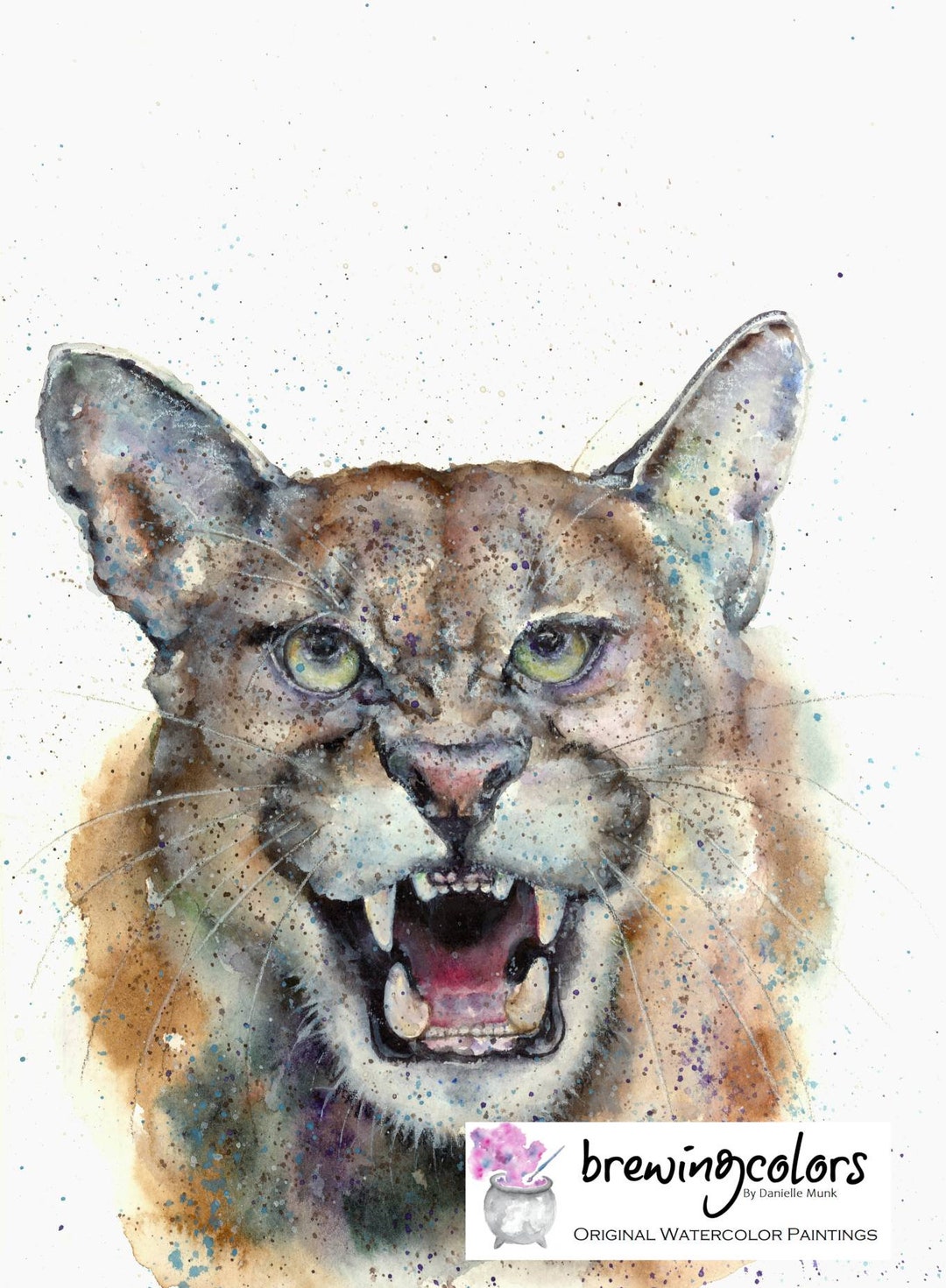 COUGAR ART PRINT - Watercolor Mountain Lion, Cougar Wall Art, Cougar ...