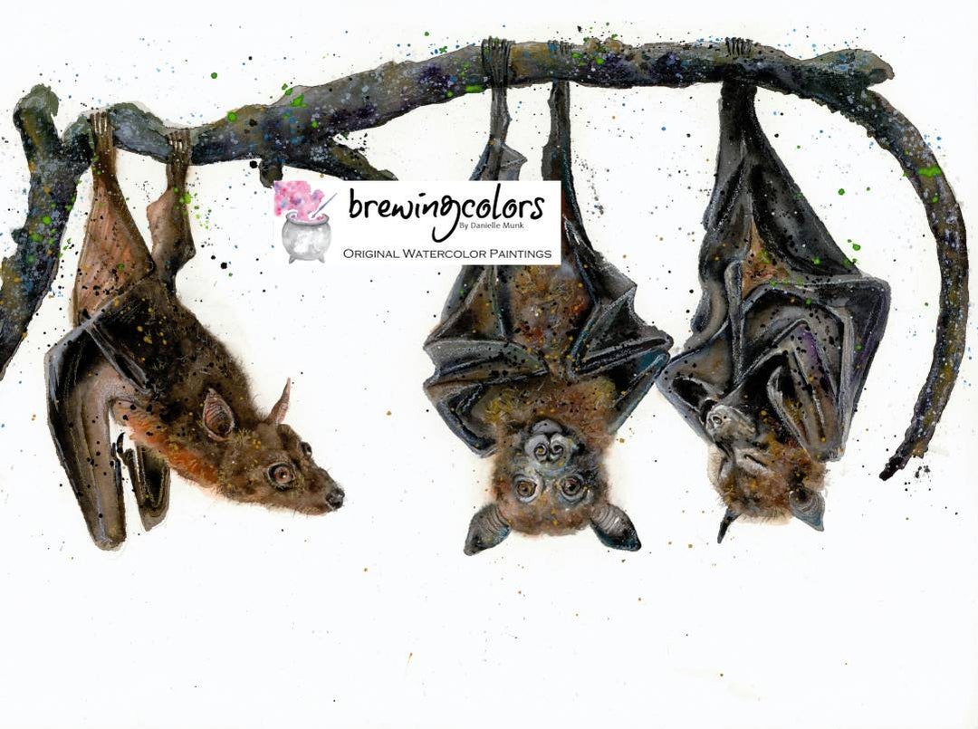 BAT ART PRINT - Watercolor Bat, Bat Decor, Bat Painting, Halloween Art ...