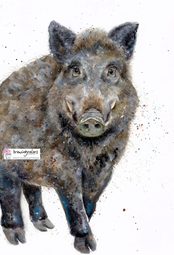 WILD BOAR PRINT Watercolor Pig Art Print Pig Decor Nursery | Etsy