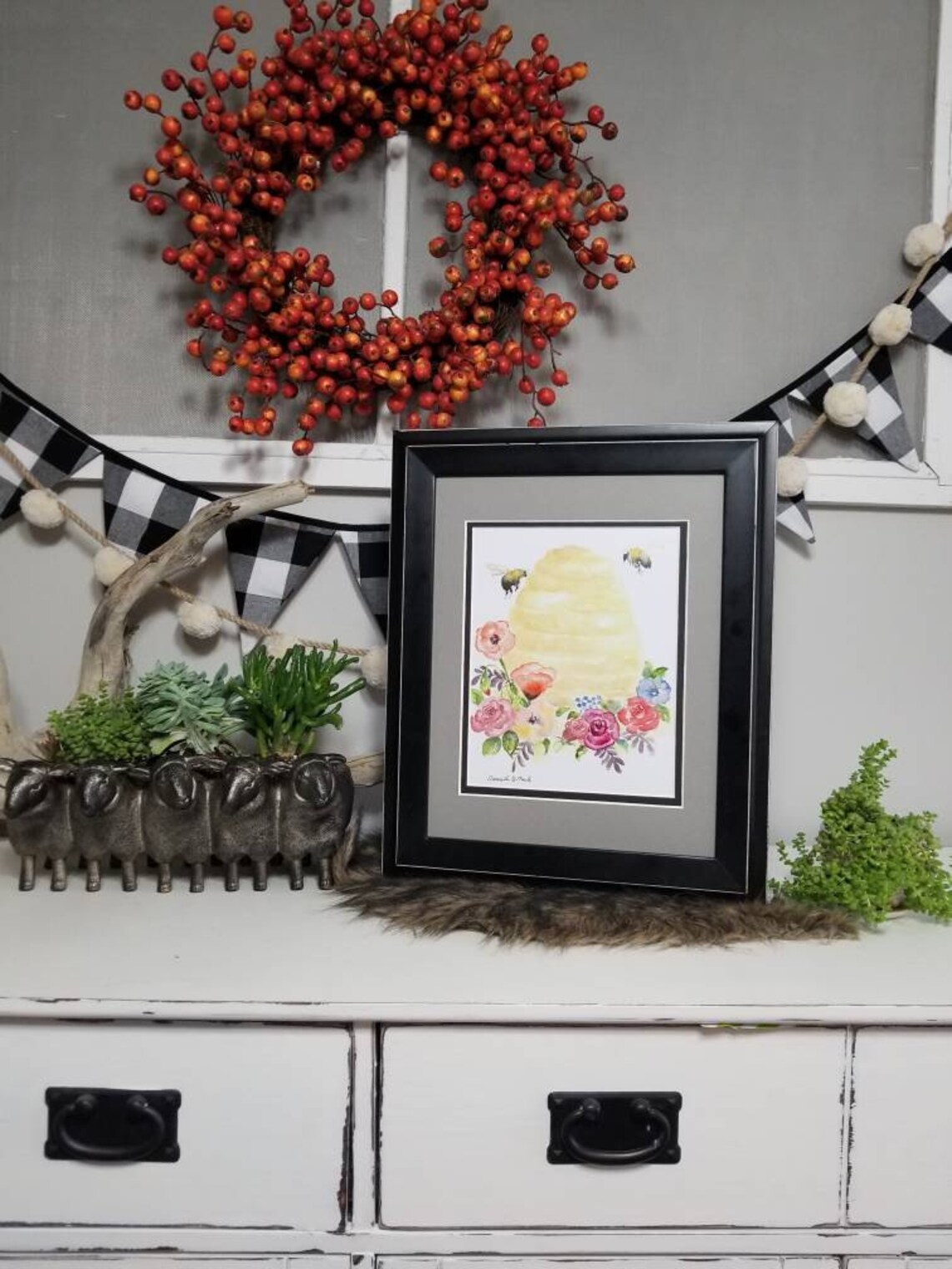 BEEHIVE ART PRINT Watercolor Beehive Print Bee Art - Etsy