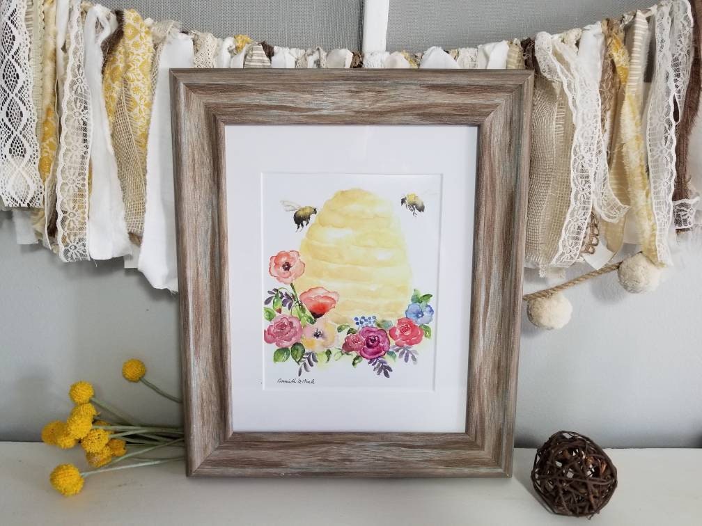 BEEHIVE ART PRINT Watercolor Beehive Print Bee Art - Etsy