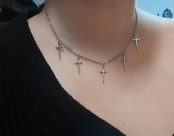 Stainless Steel Silver Gothic Dagger Choker Necklace | Etsy
