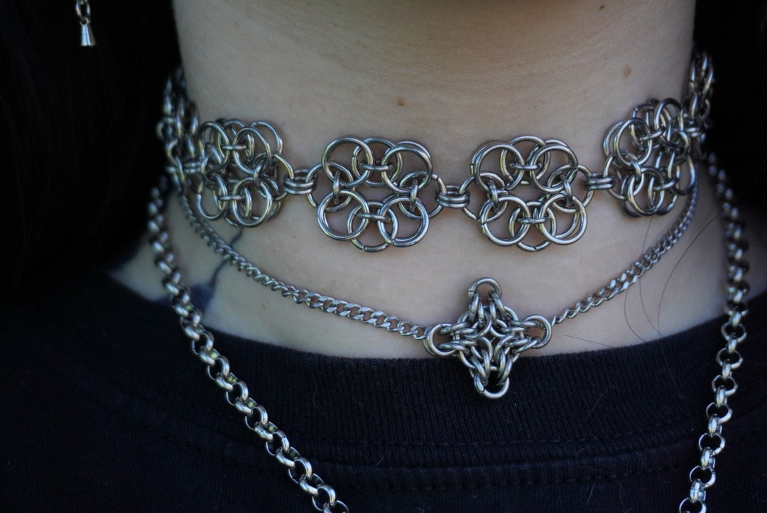 Stainless Steel Chainmail Star Chain Choker Necklace | Cuban Chain ...