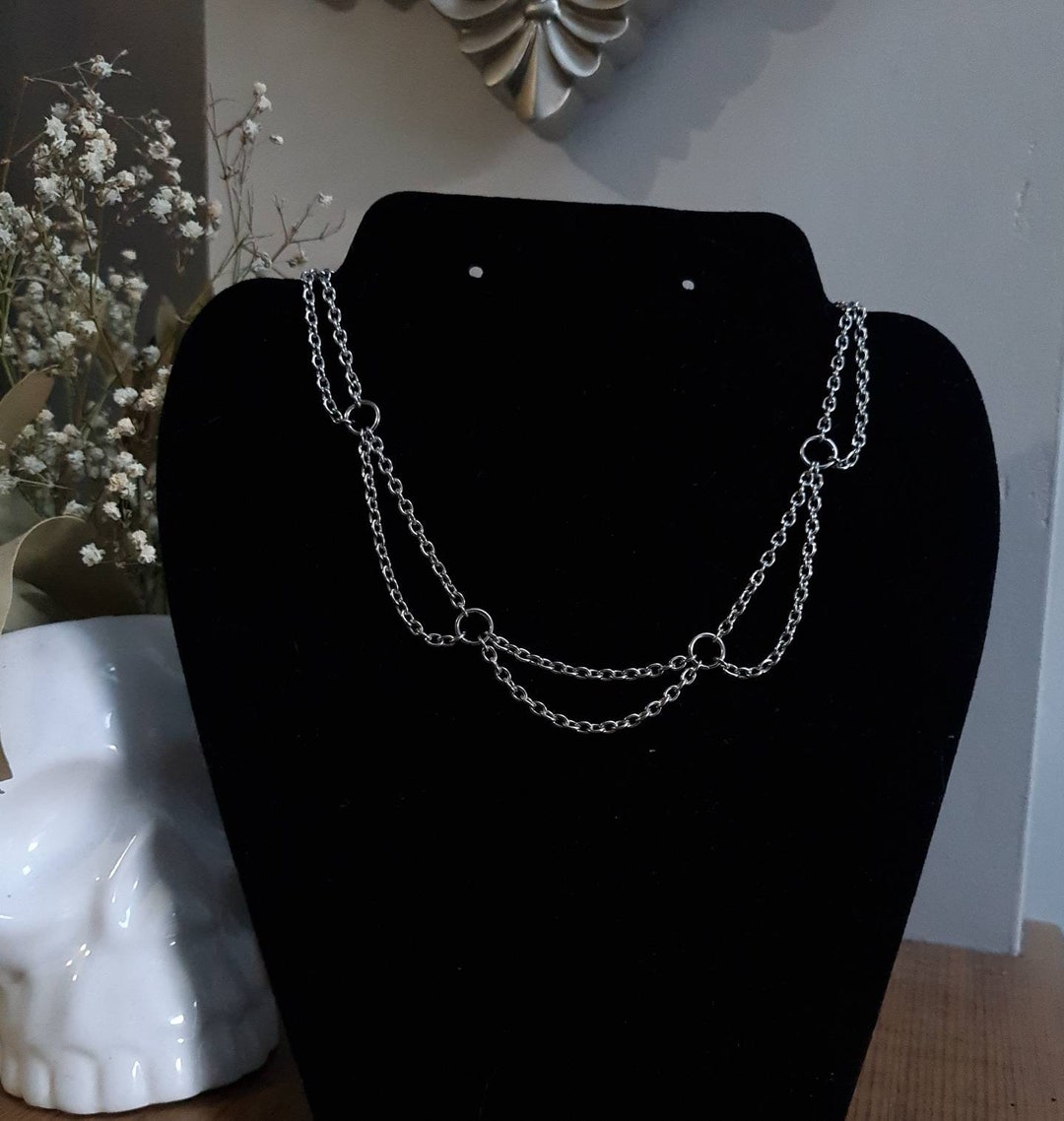 Gothic Hand Made Stainless Steel Loop Double Chain Choker Necklace - Etsy