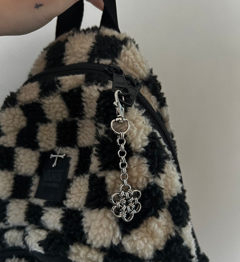 DAHLIA Flower Chain Key Ring | Stainless Steel | Chainmail | Silver ...