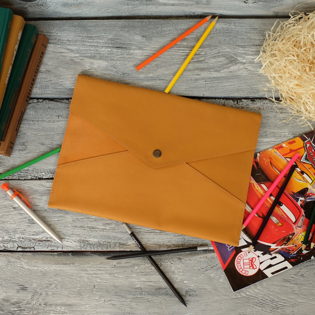 Leather Document Envelope, Custom File Folder A4 With Logo and Text ...