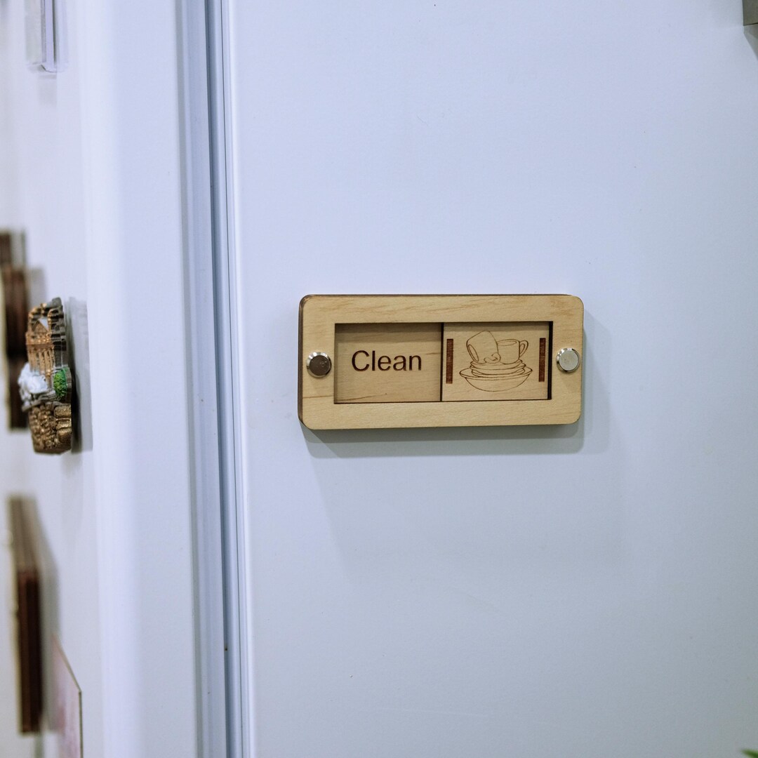 Clean Dirty Dishwasher Magnet, Dishwasher Status Indicator, Wooden ...