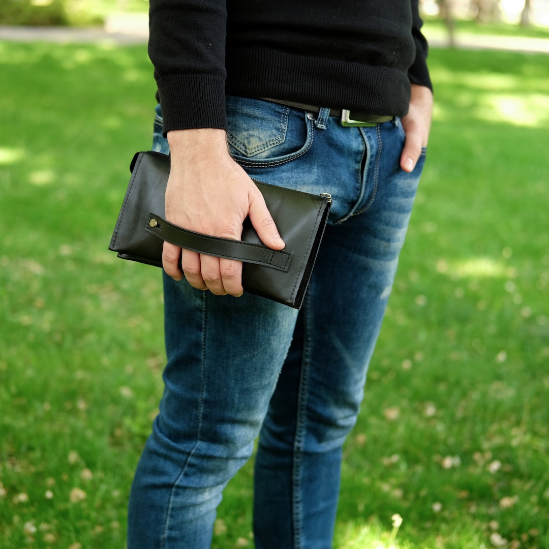 Clutch Bag for Men, Large Leather Wallet Personalized, Mens Clutch ...