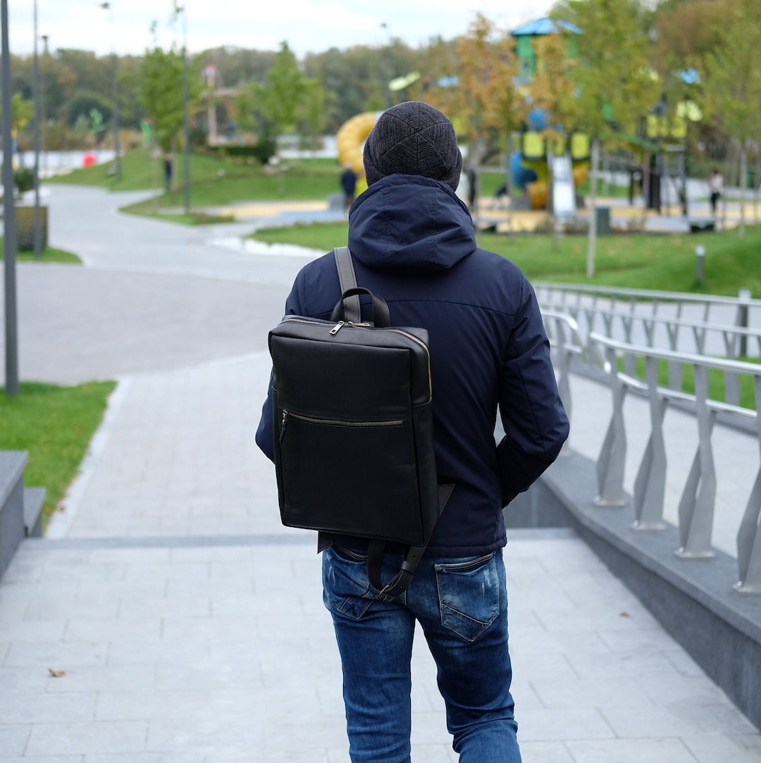 Leather Backpack Men, Slim Laptop Backpack, Black MacBook Backpack ...