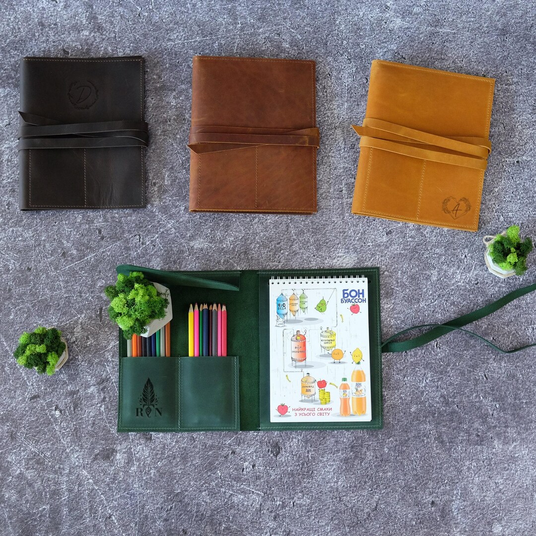 Personalized Refillable Sketch Book Case, Leather Sketch Pad Cover ...