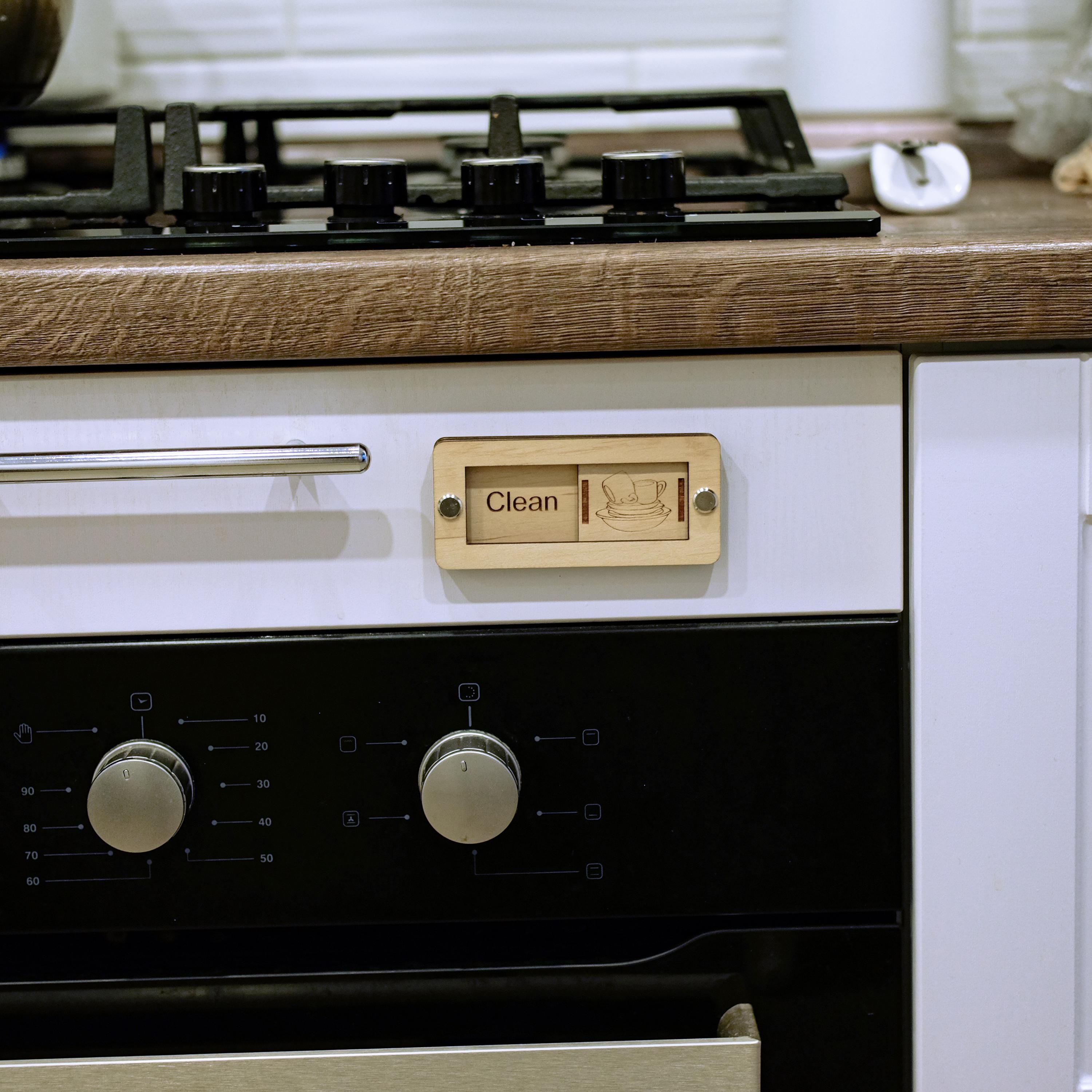 Dishwasher Magnet Clean Dirty Sign, Dishwasher Status Indicator, Wooden ...