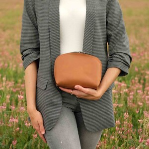 Women Small Brown Makeup Bag Personalized Leather Cosmetic Bag Travel ...