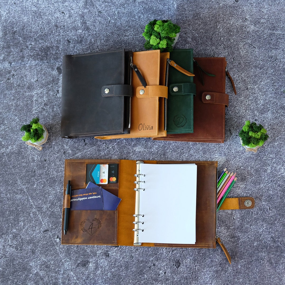 Personalized A5 Leather Binder, Custom Genuine Leather Notebook ...