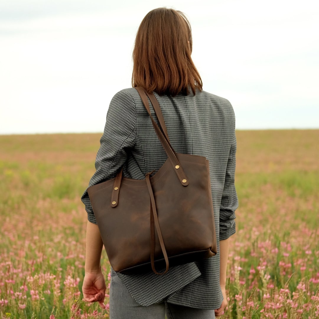 Genuine Leather Medium Tote Bag, Handcrafted Work Bag, Personalized ...