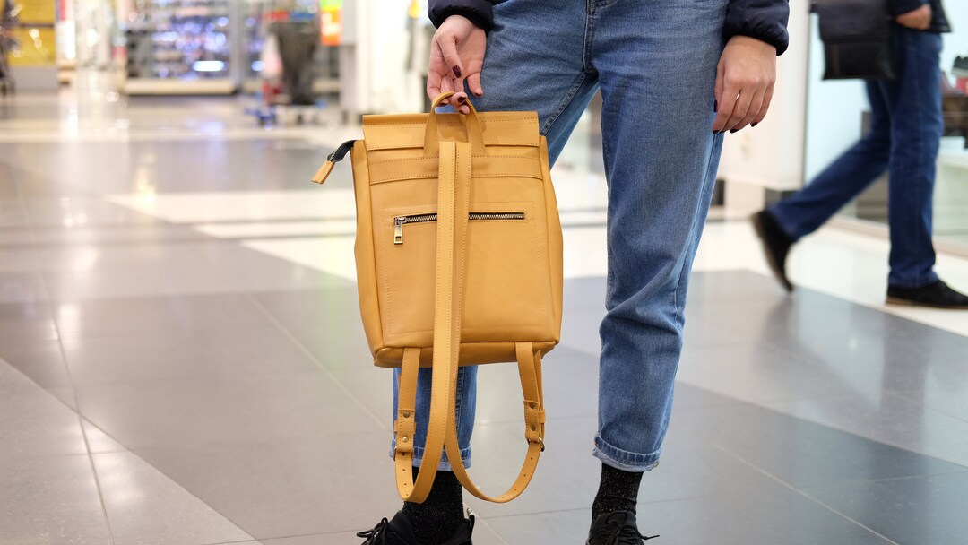 Leather Women Backpack, Yellow Backpack, Travel Backpack 10 X 12 Inch ...