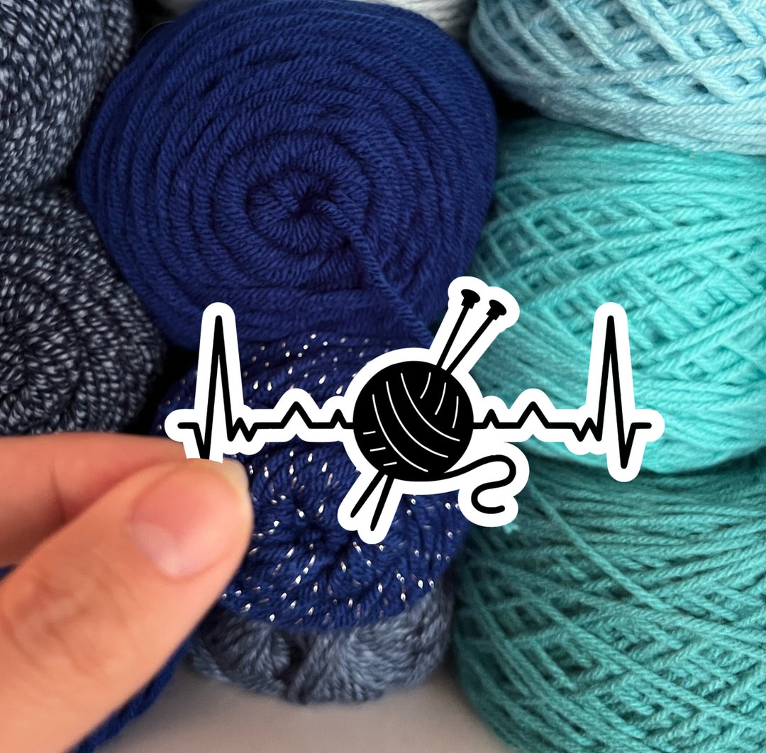 Knitting Heartbeat Sticker | Knit Crochet Sticker Rainbow Water Bottle ...