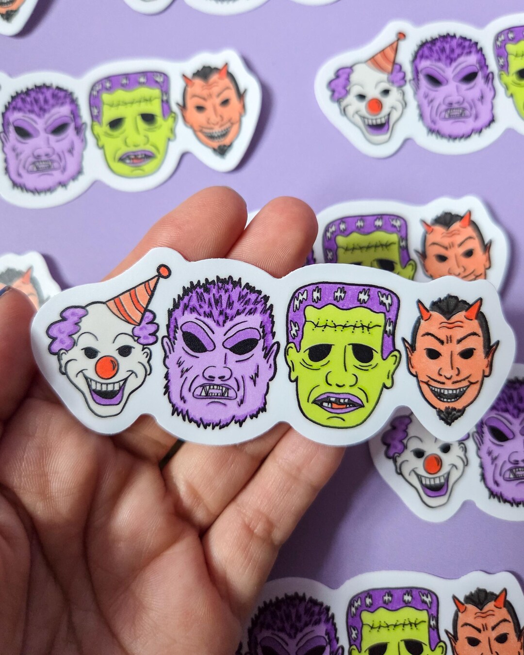 Halloween Masks Sticker - Frankenstein Devil Clown Wolfman Laptop Water ...