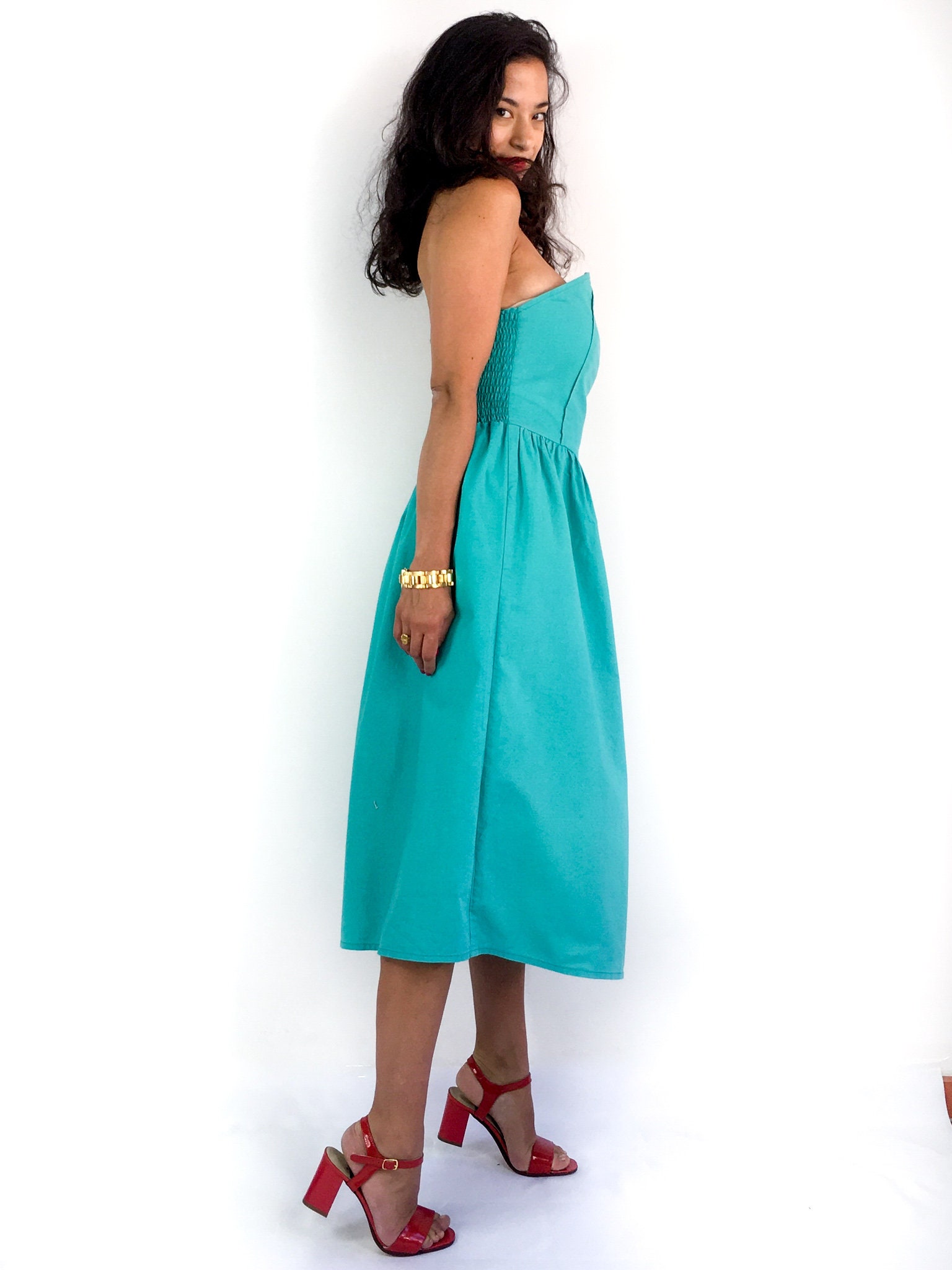 80s Vintage Strapless Bustier Turquoise Dress. Wired Bodice With a ...