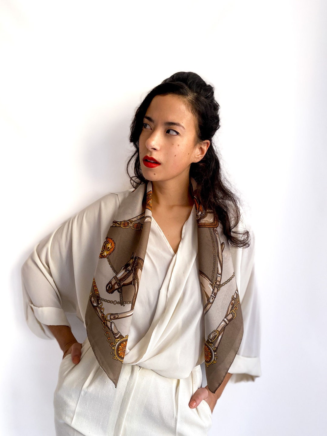 90s Vintage Classic Equestrian Print Scarf. Classic European Design in ...