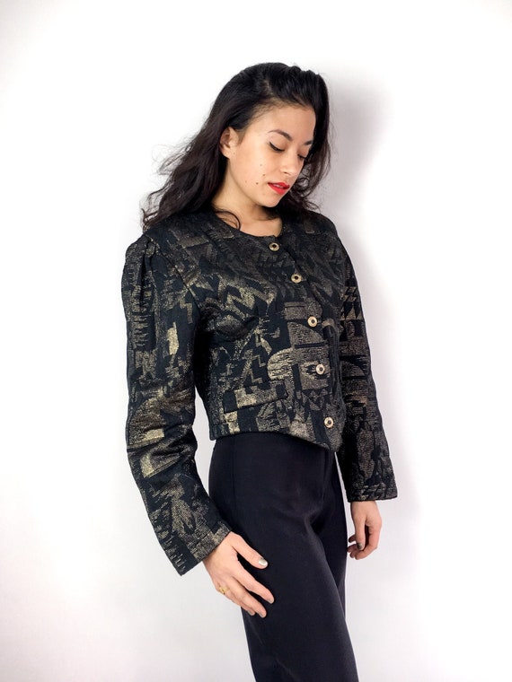 80s Vintage Black and Gold Evening Jacket. - Etsy