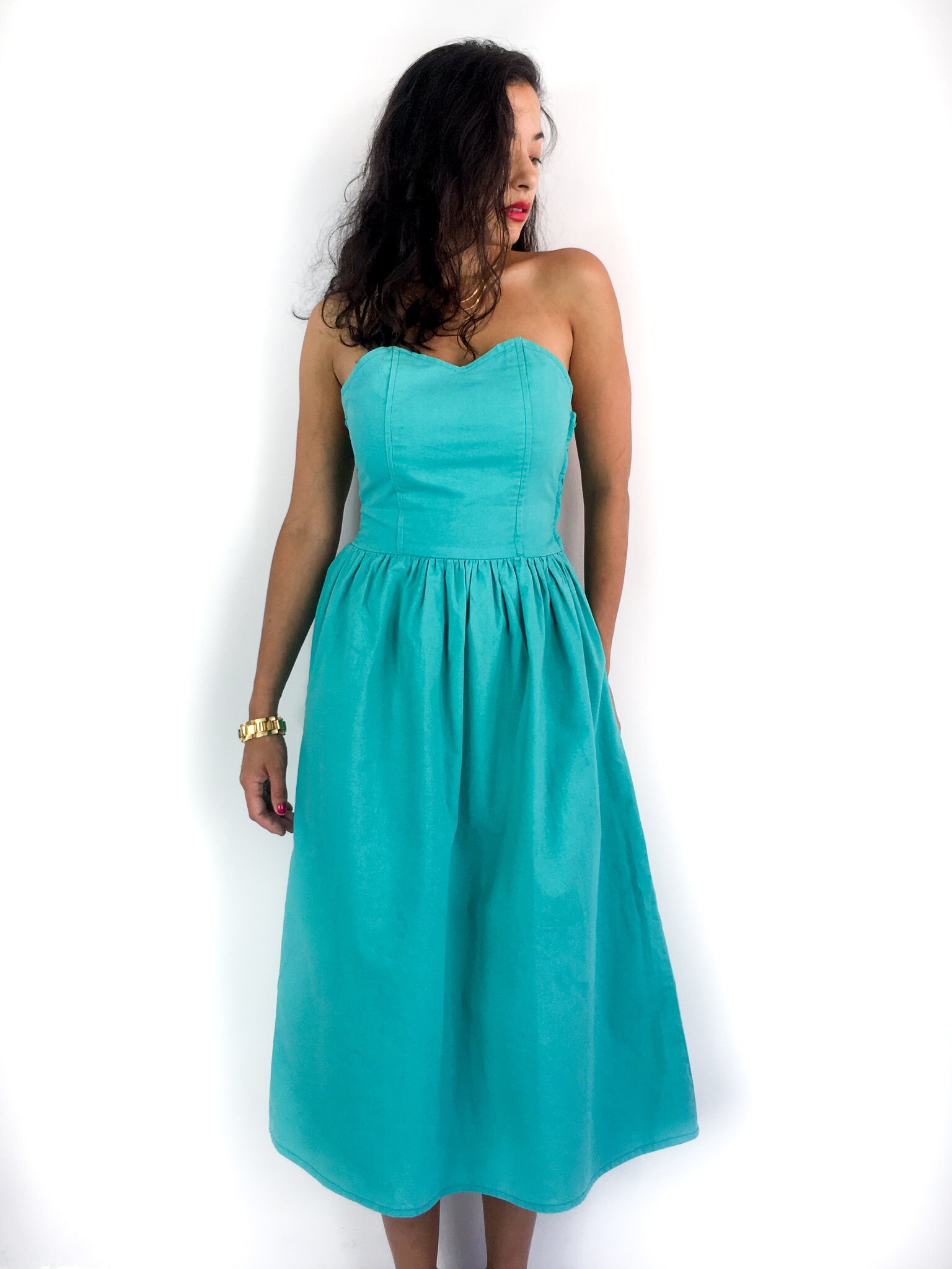 80s Vintage Strapless Bustier Turquoise Dress. Wired Bodice - Etsy