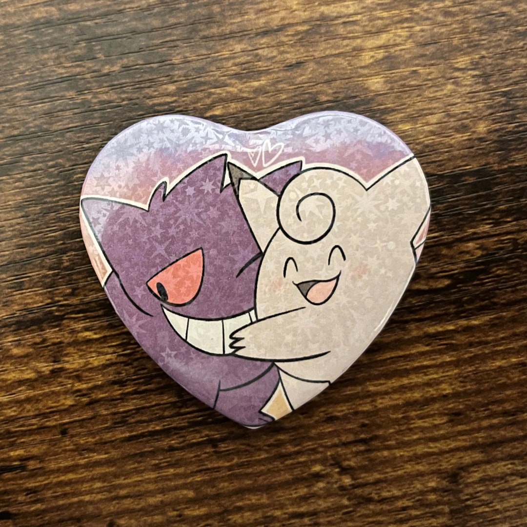Gengar & Clefable Holographic Heart-shaped Button - Etsy
