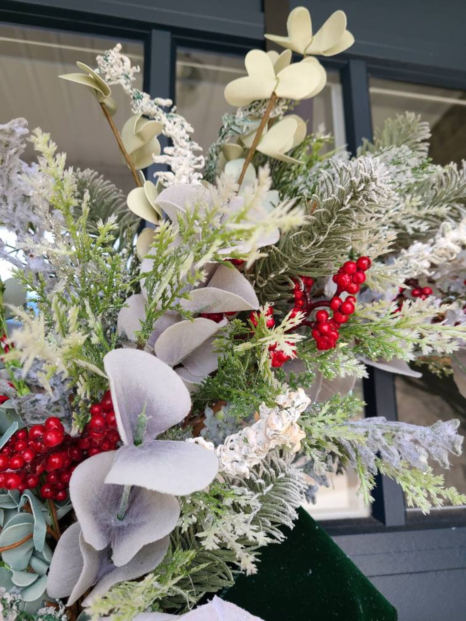 Winter Wreath With White Magnolia Decor With Flocked Greenery - Etsy