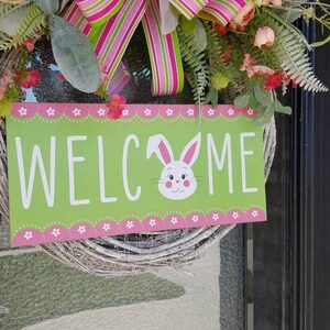 Easter Welcome Bunny Wreath for Front Door Spring Pink and | Etsy
