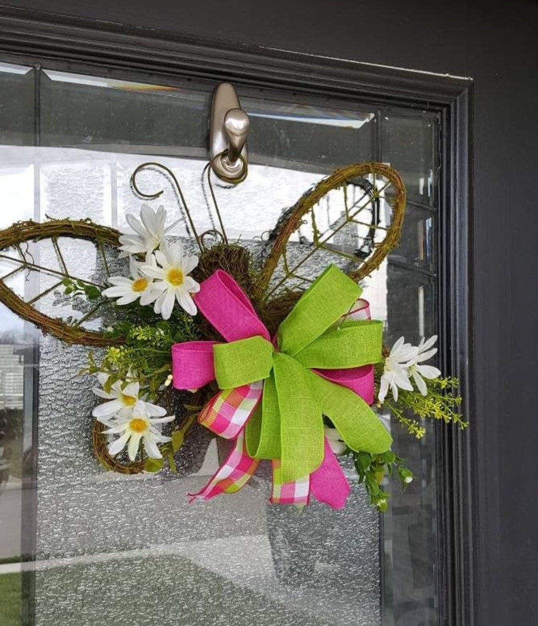 Moss Covered Dragonfly With Florals, Butterfly Decor for Door, Hanging ...