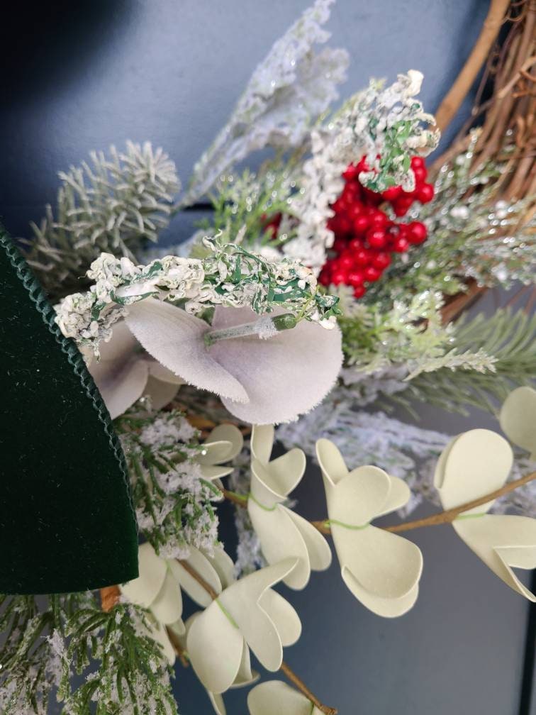 Winter Wreath With White Magnolia Decor With Flocked Greenery | Etsy