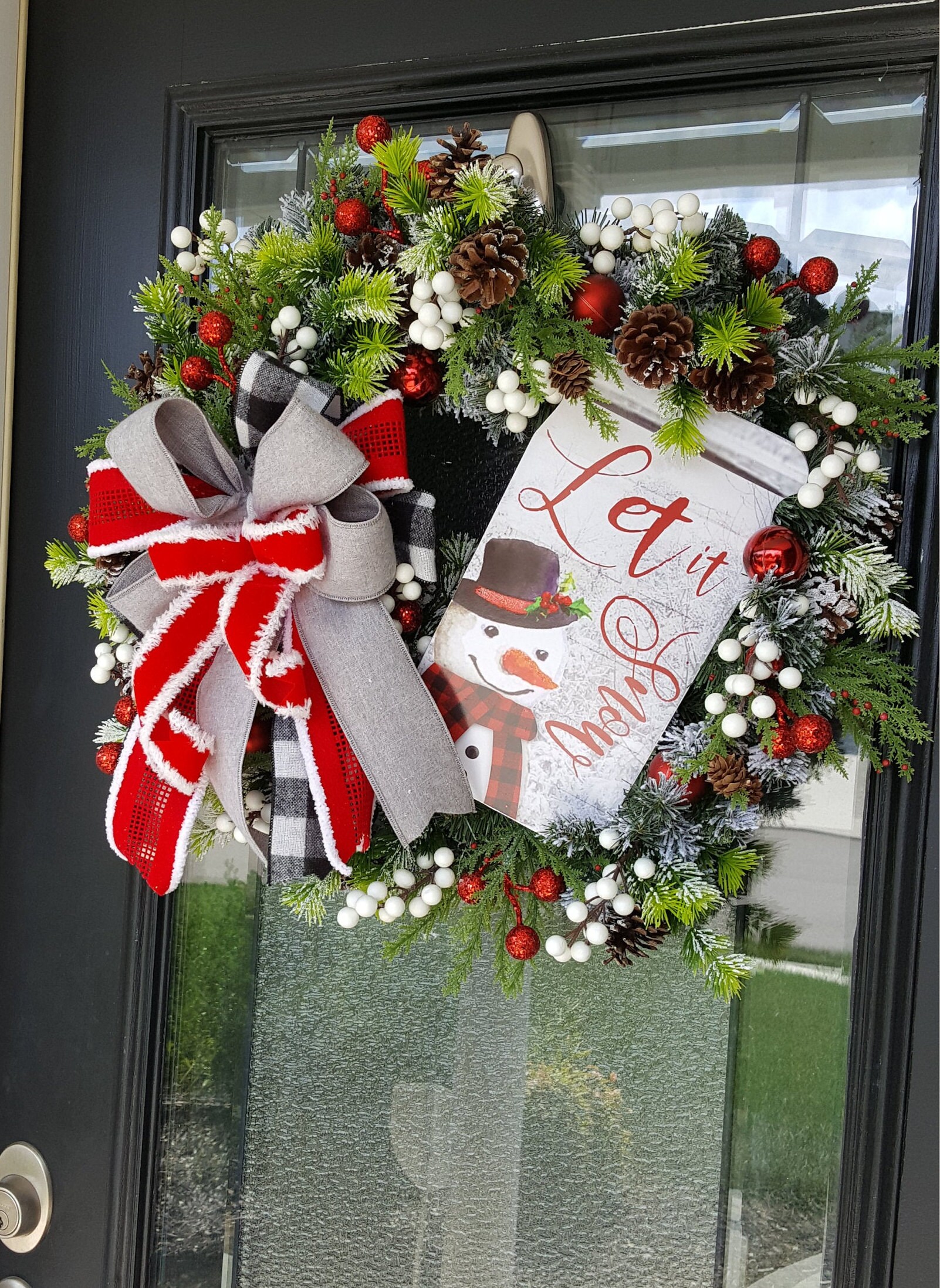 Rustic Snowman Wreath With Bows Berry Wreath Snowman | Etsy